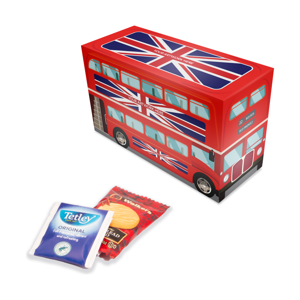 Bus Tin with Tea & Biscuits – Black and White London