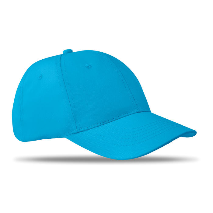 6 Panel Cotton Twill Baseball Cap in Cyan Blue – Black and White London